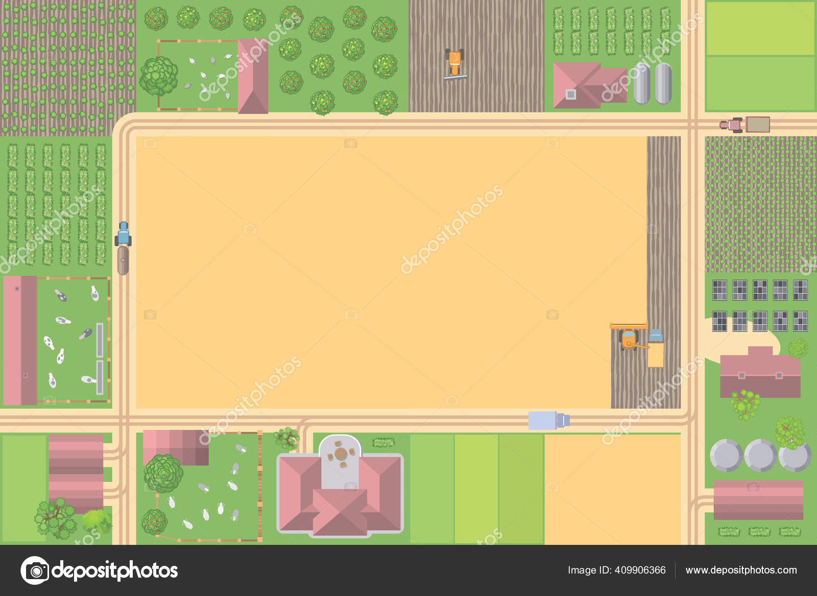 Farm Top View Village Houses Buildings Fields View Stock Vector Image ...