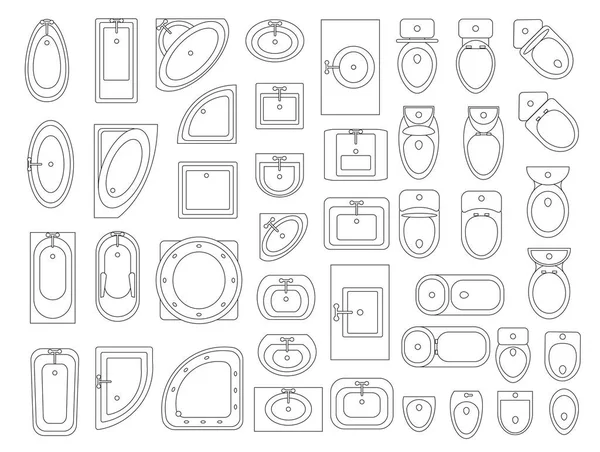 Vector Set Bathroom Furniture Top View Architectural Collection Baths ...