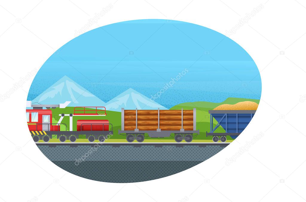 Tren de carga con vagones, tanques, carga, cisternas. Tren de ...