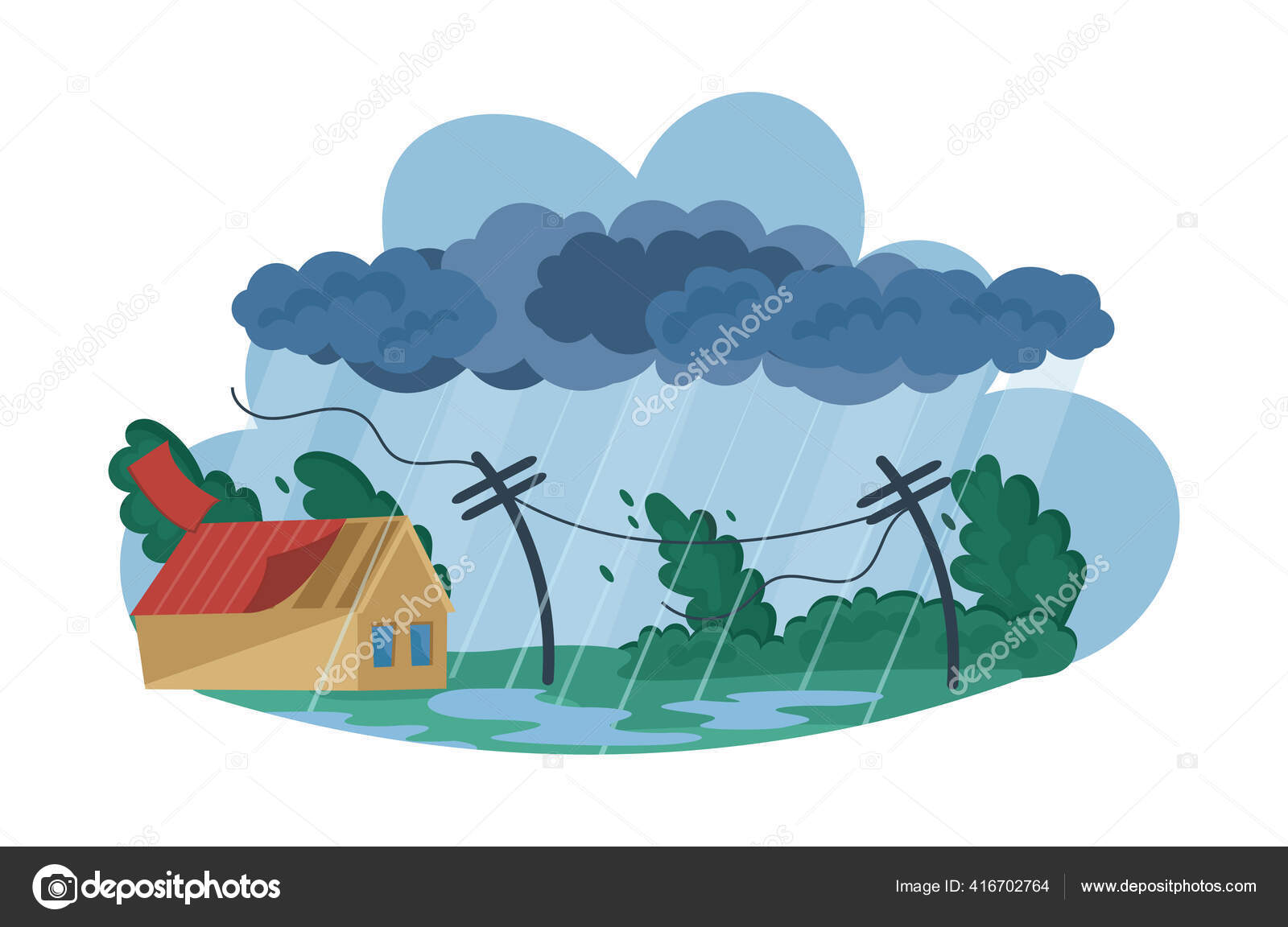 Natural Disasters Tropical Cyclones Swirling Tornado Village Destroy ...
