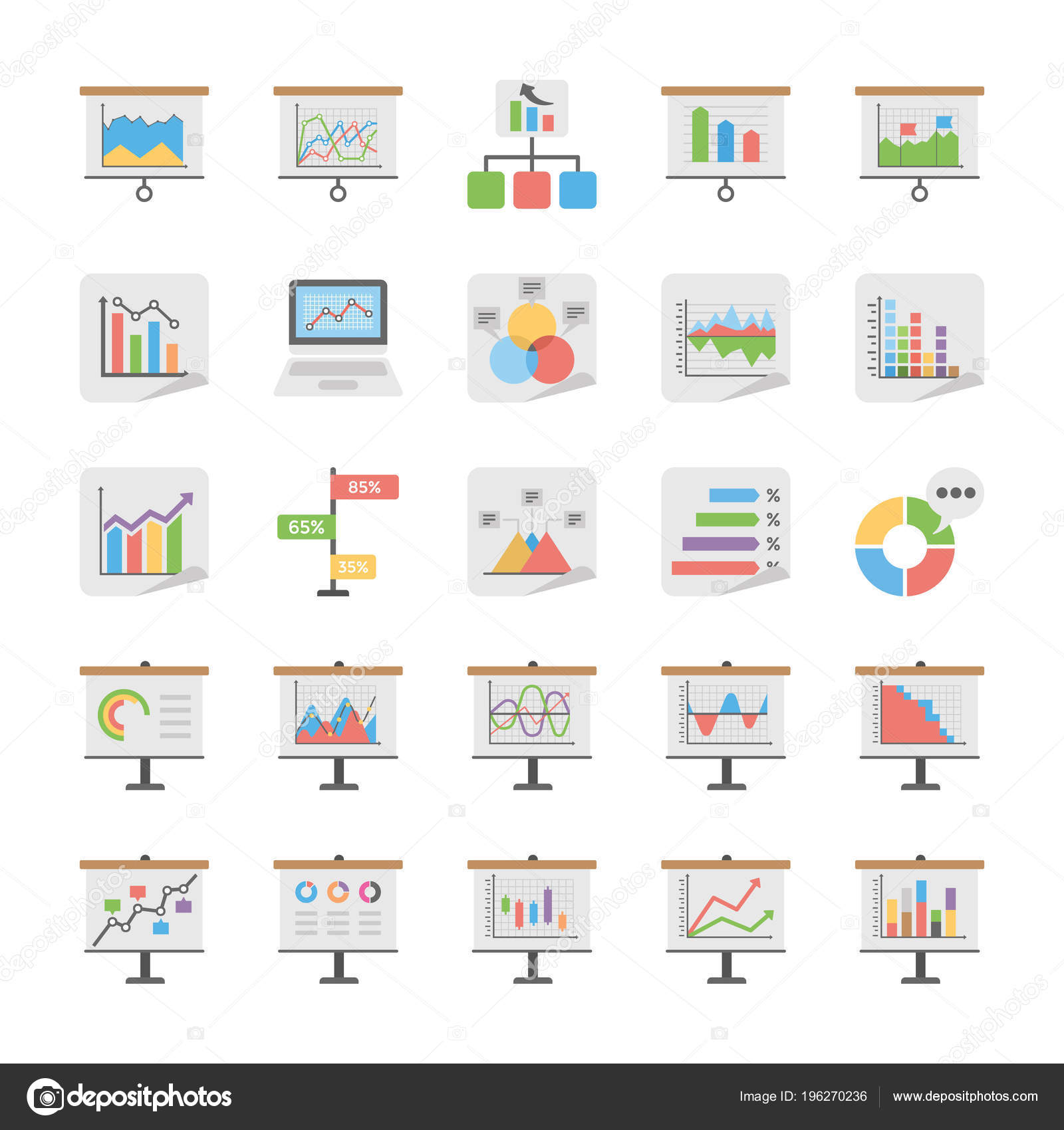 Ikon Laporan Dan Diagram Ditata Vektor Stok oleh ©creativestall 196270236