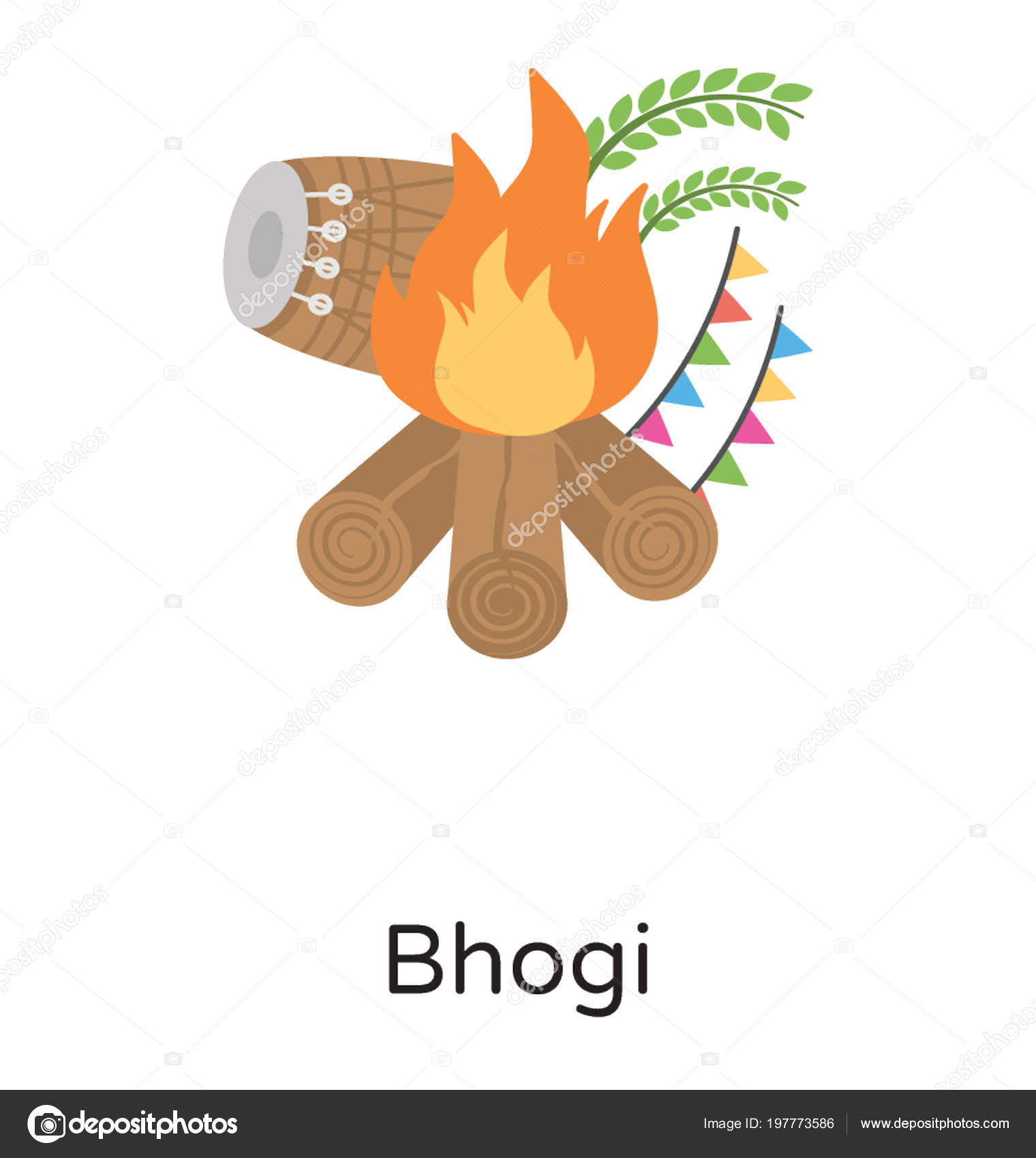 Dhol Emblems Firewoods Banana Leafs Showing Bhogi Celebration Icon ...