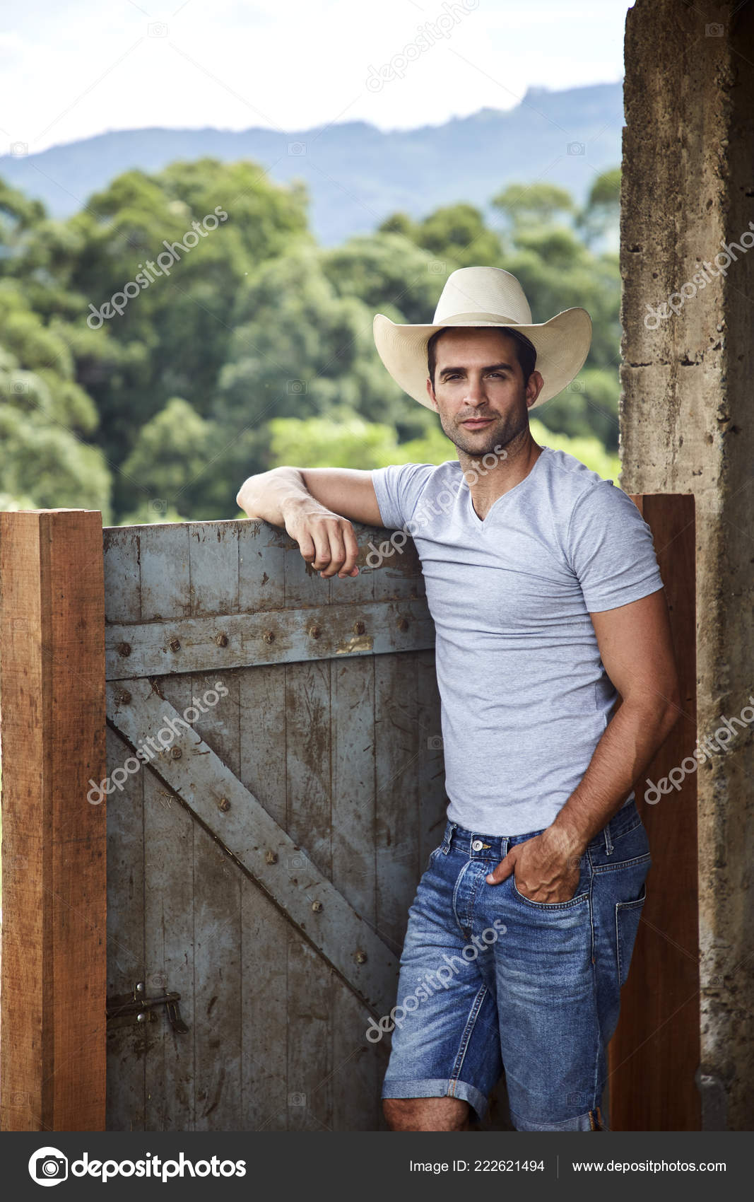 Portrait Cowboy Posing Stable Stock Photo by ©sanneberg 222621494