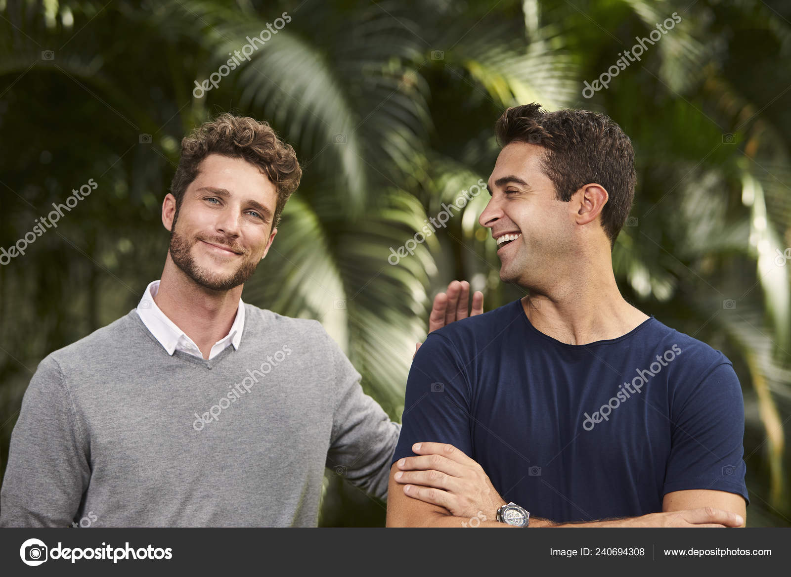 Handsome Friends Smiling Together Stock Photo by ©sanneberg 240694308