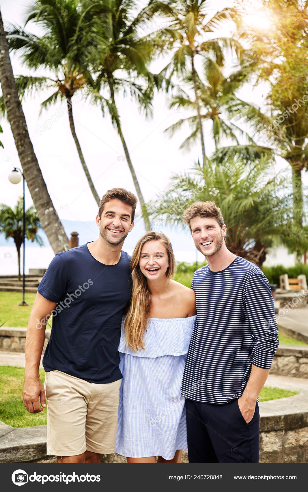 Good Looking Friends Standing Together Smiling — Stock Photo ...