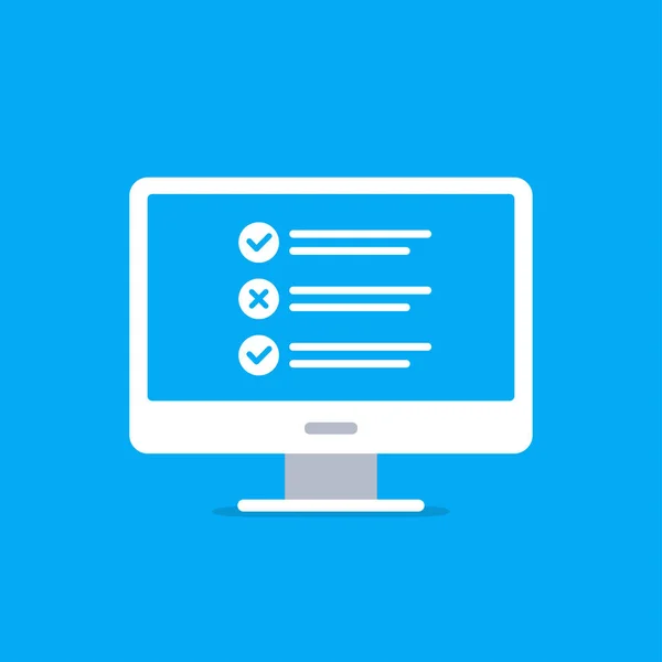 Online surveys form. Online exam. Checklist on the computer screen. Isolated vector illustration ...