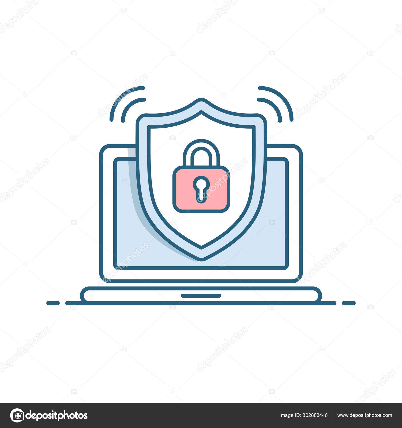 Shield Icon Padlock Screen Laptop Security Concept Isolated Vector ...