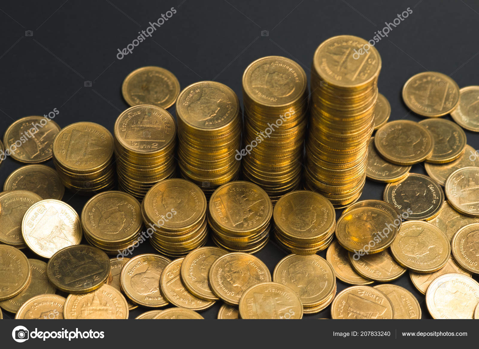Savings Increasing Columns Coins Piles Coins Arranged Graph Dark Room ...