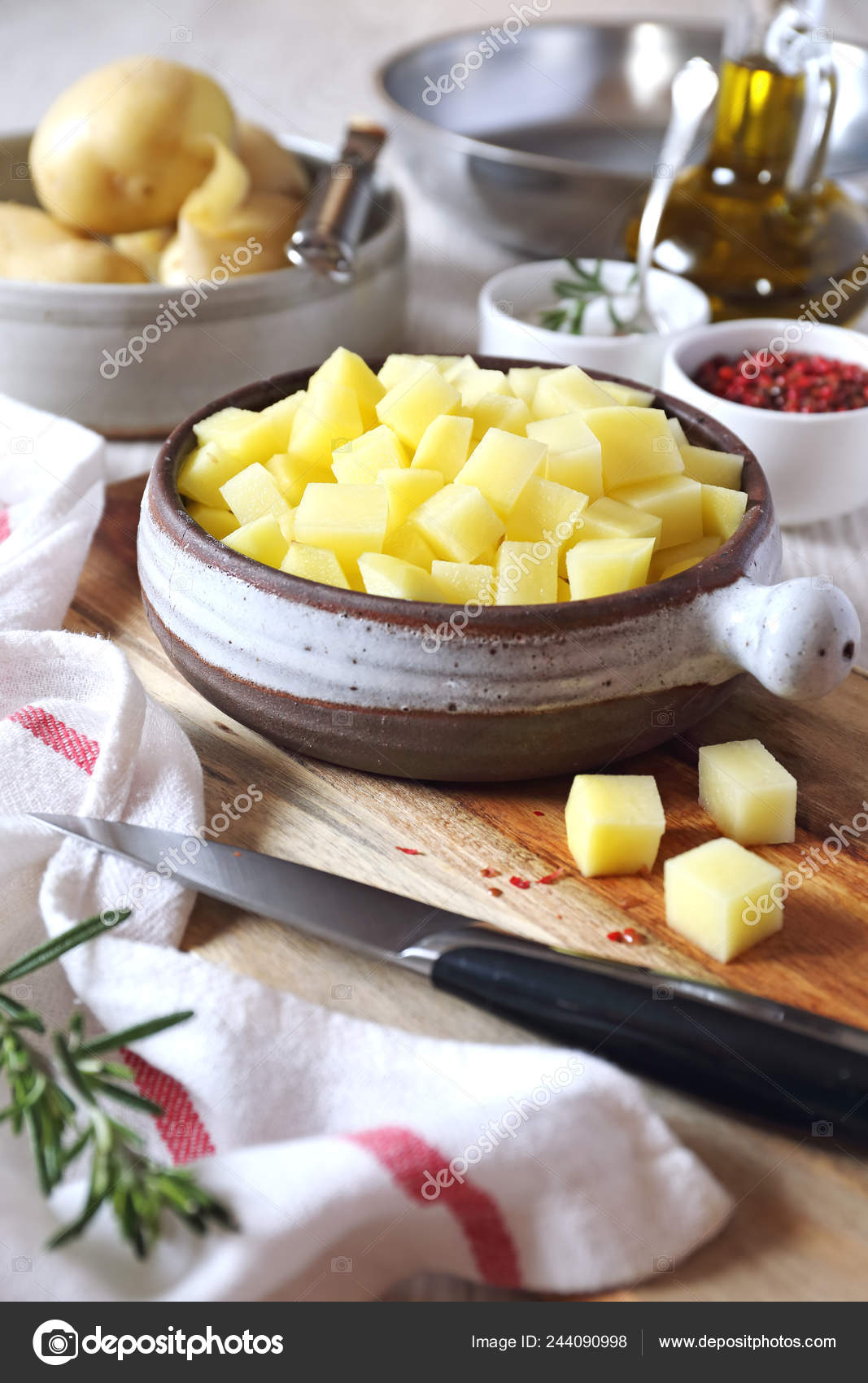 Cooking Fried Potatoes Kitchen Ware Crude Potato Cut Small Cubes Stock ...