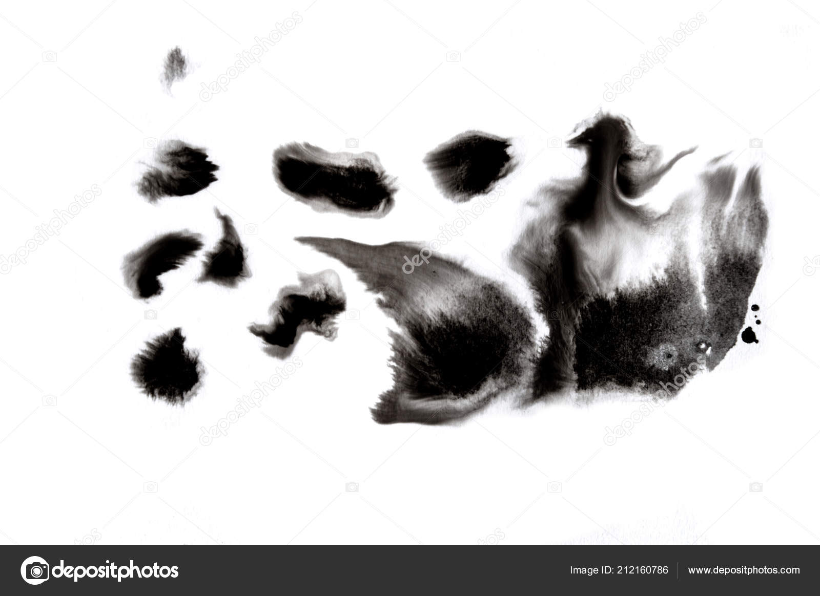 Abstract Hand Drawn Ink Spots Set Isolated White Background Artistic ...