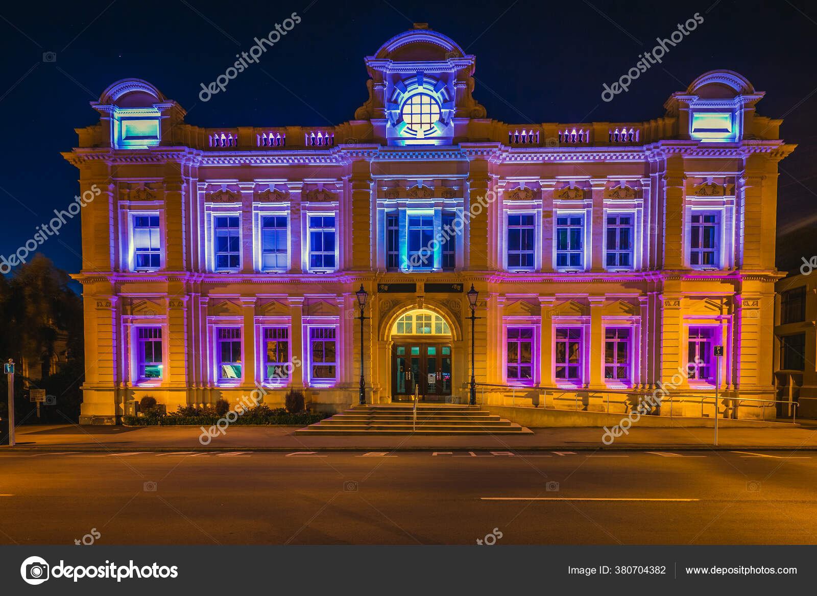 Neoclassical Oamaru Opera House Building Night Illumination — Stock ...