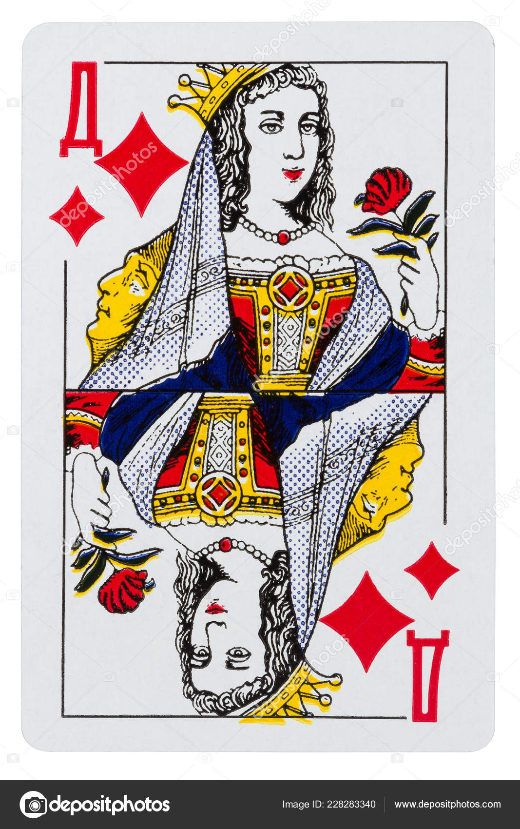 Playing card Queen of diamonds isolated on white — Stock Photo ...