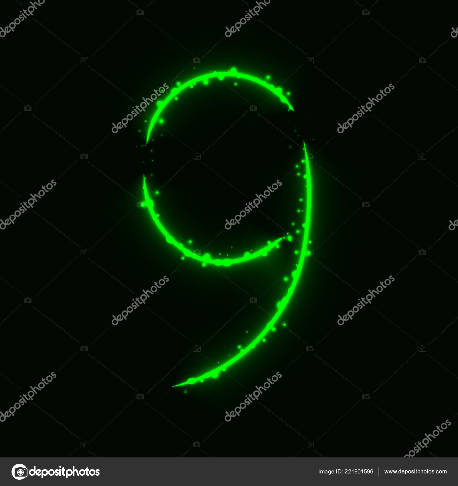 Número Símbolo Luces Verdes Sobre Fondo Oscuro Vector de stock ...