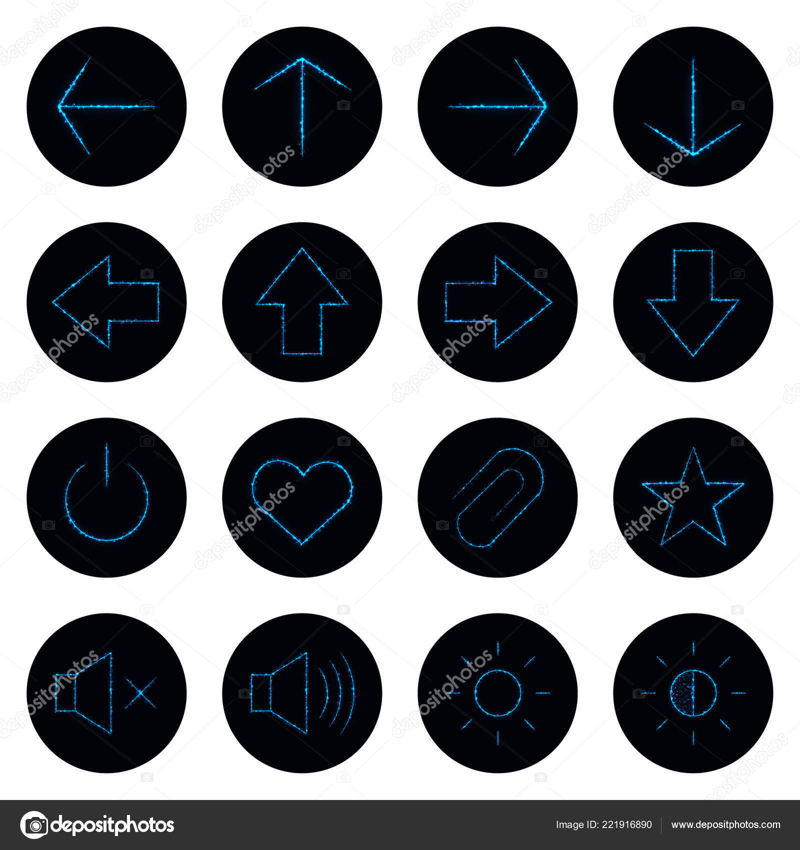 Set Blue Neon Web Icons Buttons White Background Vector Illustration ...