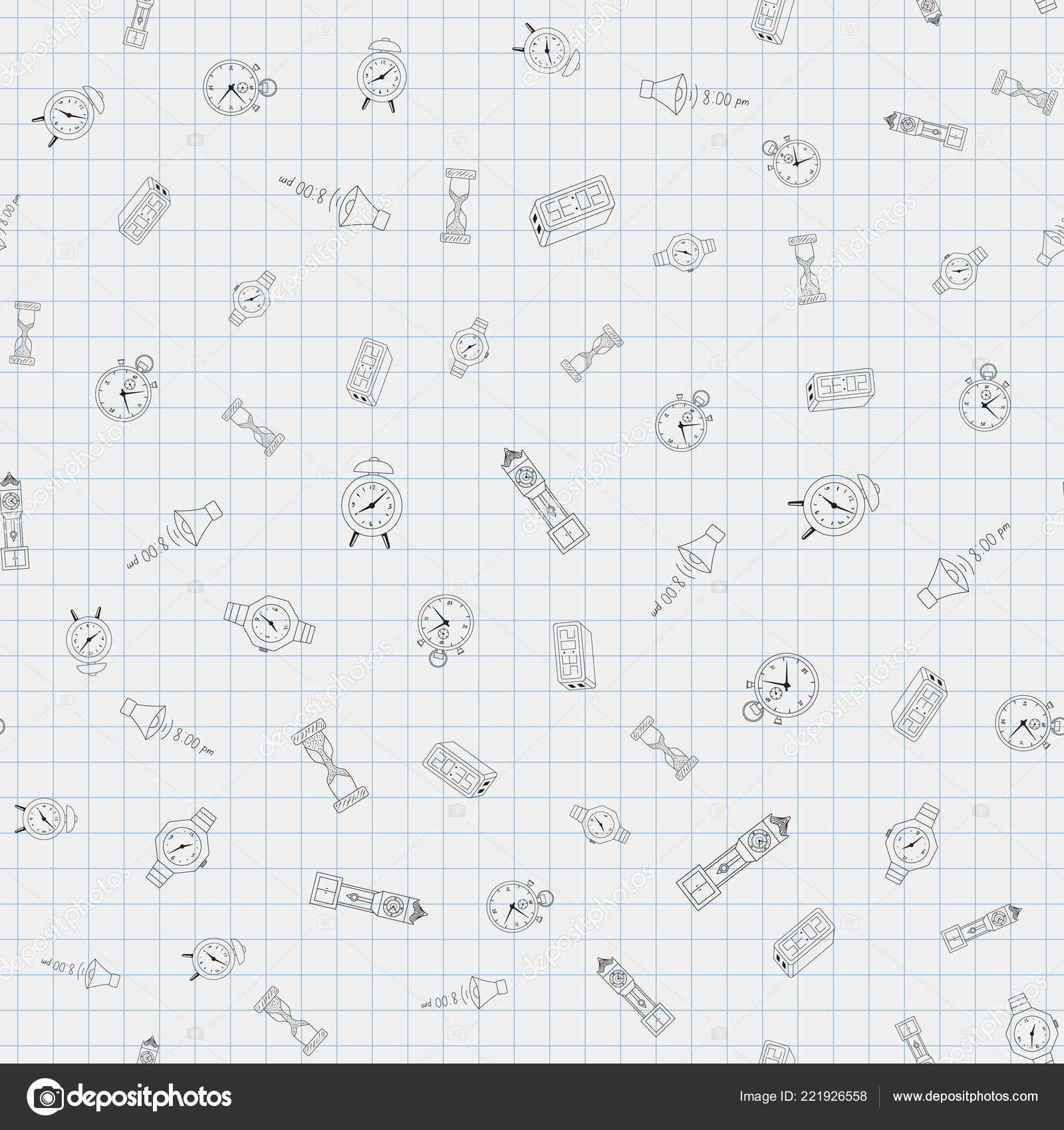 Vector Illustration Time Seamless Pattern Cell Background — Stock ...