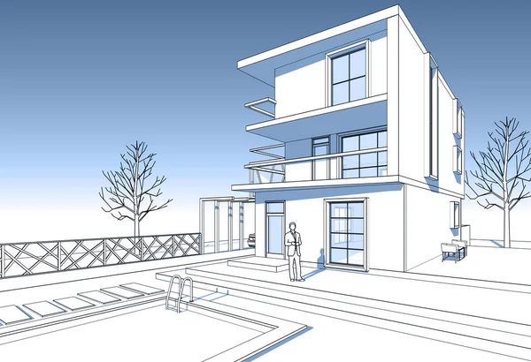 Modern House Module Architectural Concept Illustration Stock ...