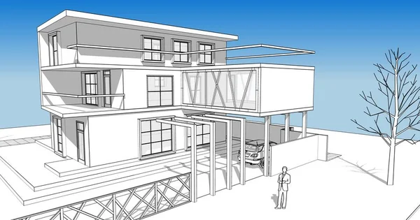 Modern House Module Architectural Concept Illustration Stock ...