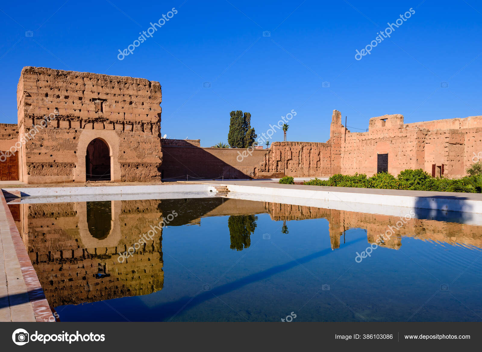 Sightseeing Morocco Badi Palace Marrakech Medina Reflection Water Pond ...