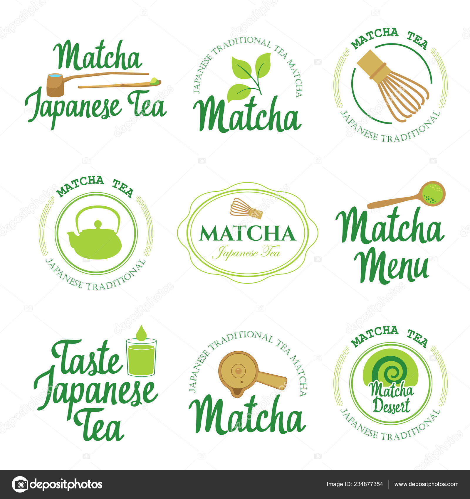 Japaneese ethnic and national tea ceremony. Matcha logo set. Traditions ...
