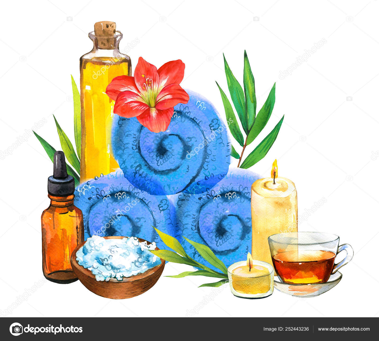 SPA watercolor illustrations with a variety of means for body and face ...