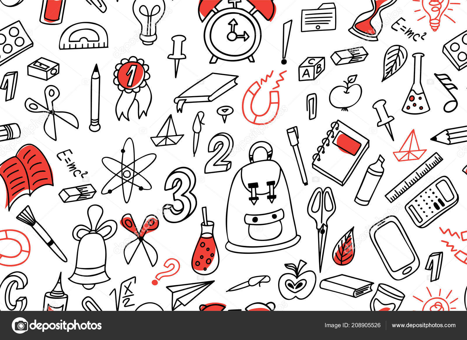 Doodle seamless background. School pattern with hand drawn supplies ...