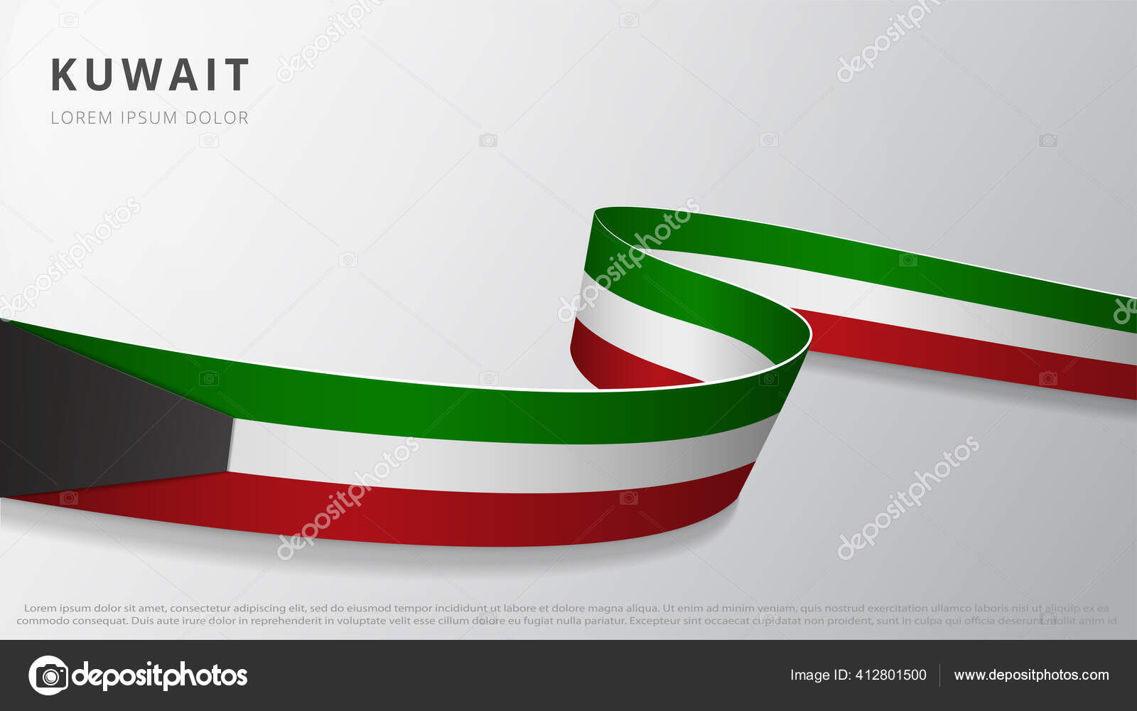 Flag of Kuwait. Realistic wavy ribbon with kuwaiti flag colors. Graphic ...