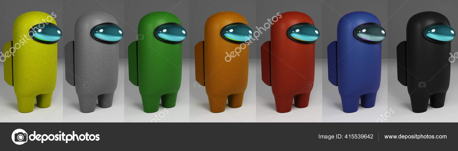 Rendering Seven Video Game Characters Standing Together Line Front ...