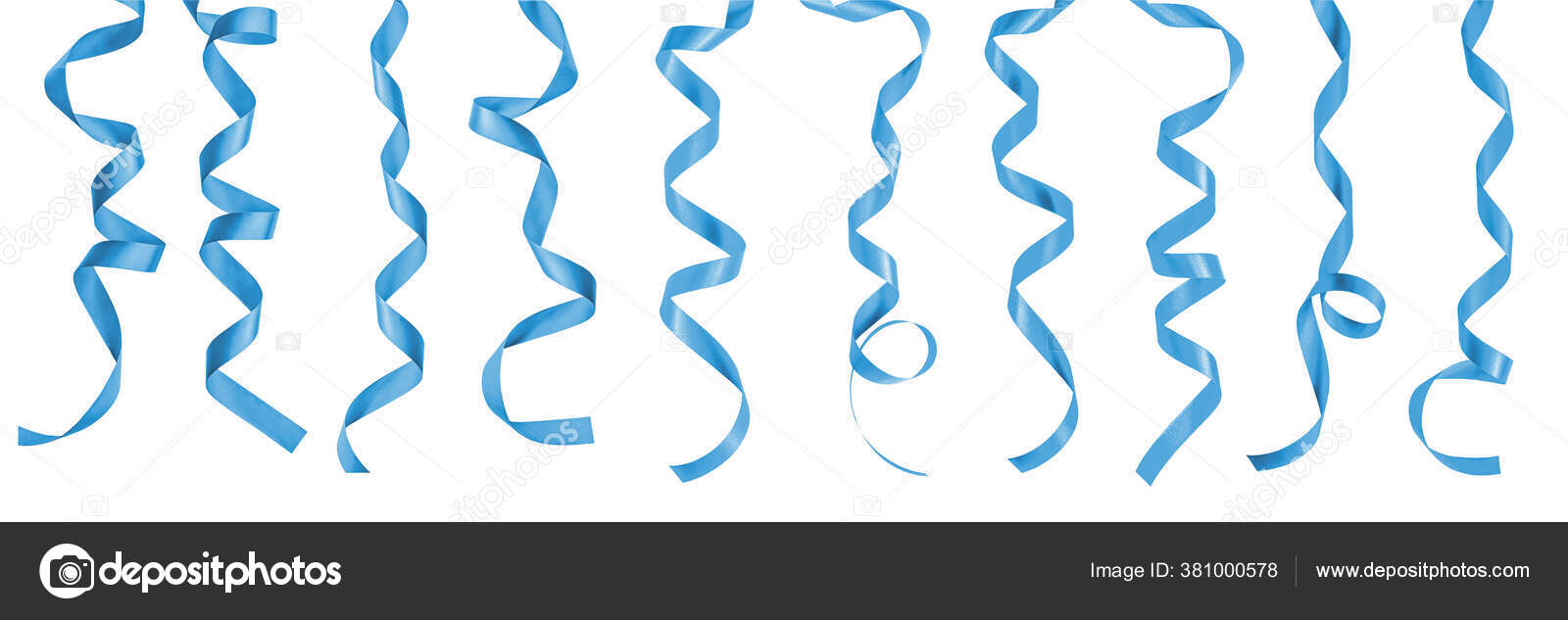Light Blue Satin Ribbon Bow Color Scroll Set Isolated White — Stock Photo © Chinnapong #381000578