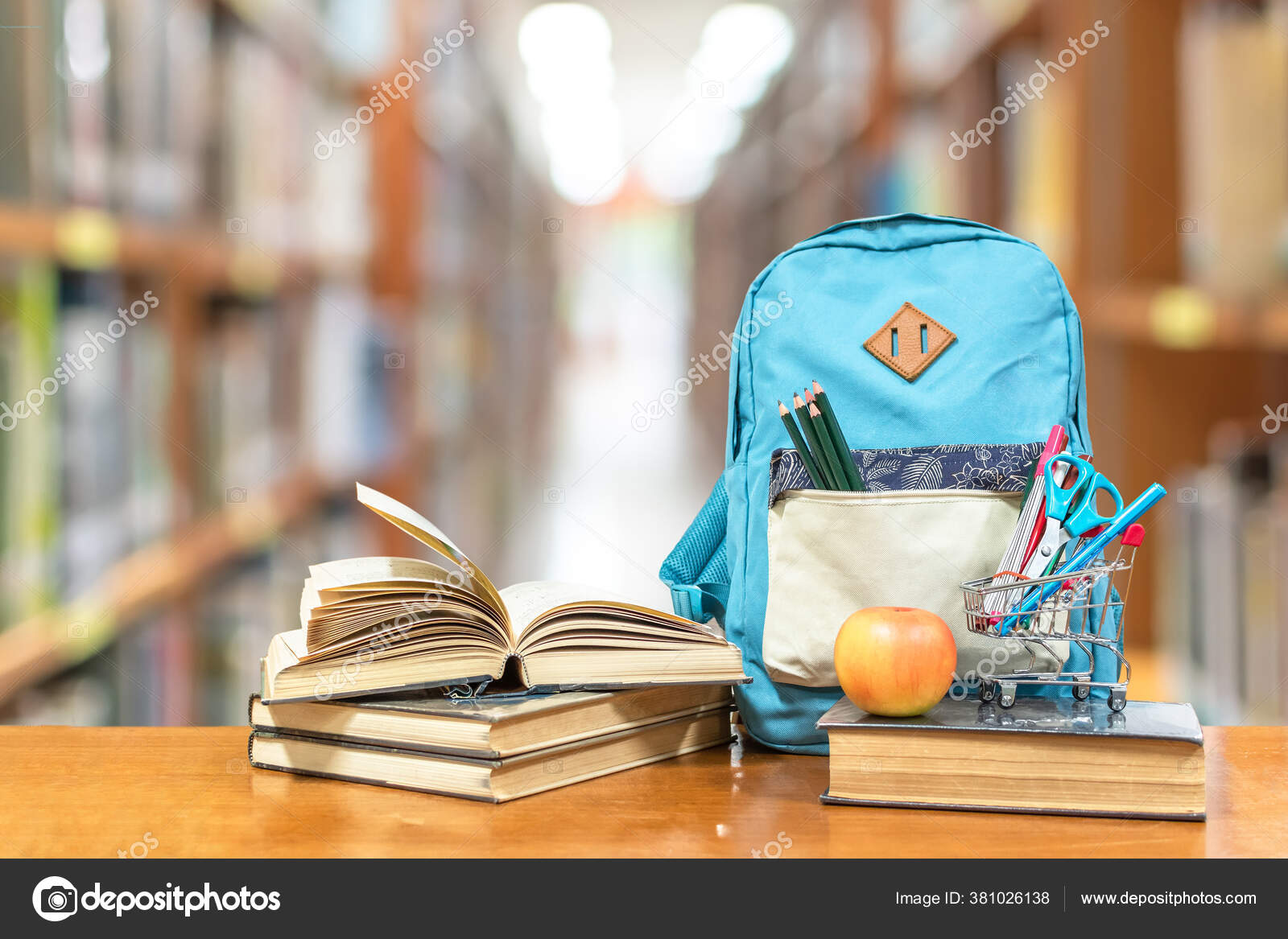 Back School Concept School Books Textbooks Backpack Stationery Supplies ...