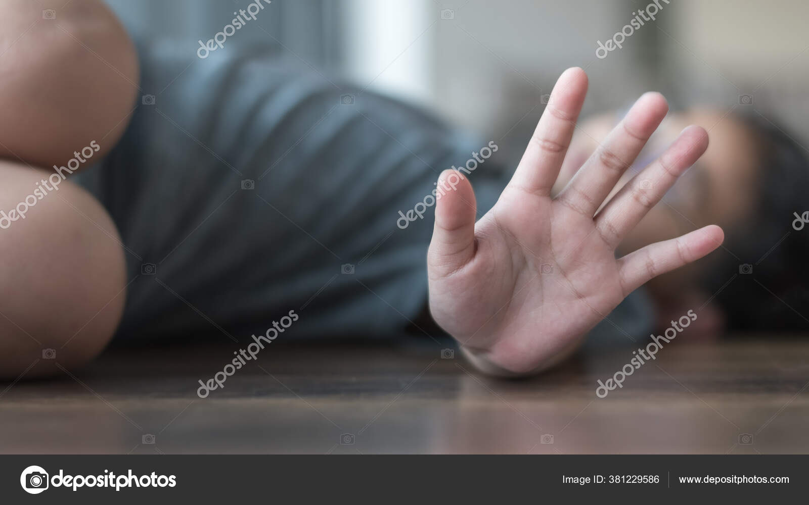 Child Abuse Crime Prevention Concept Kid Lying Floor Hand Stopping ...