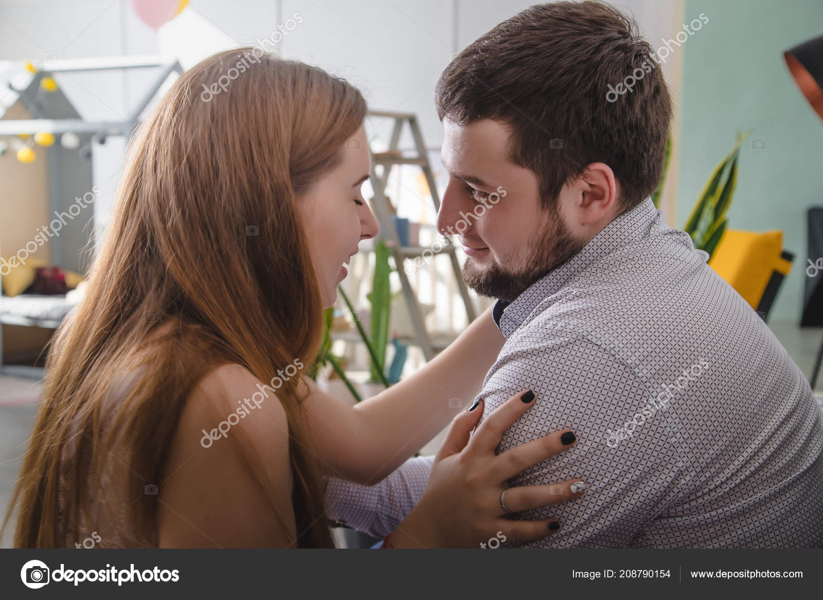 Lovely Couple Have Fun Relax Home Together Lifestyle Concept Stock ...