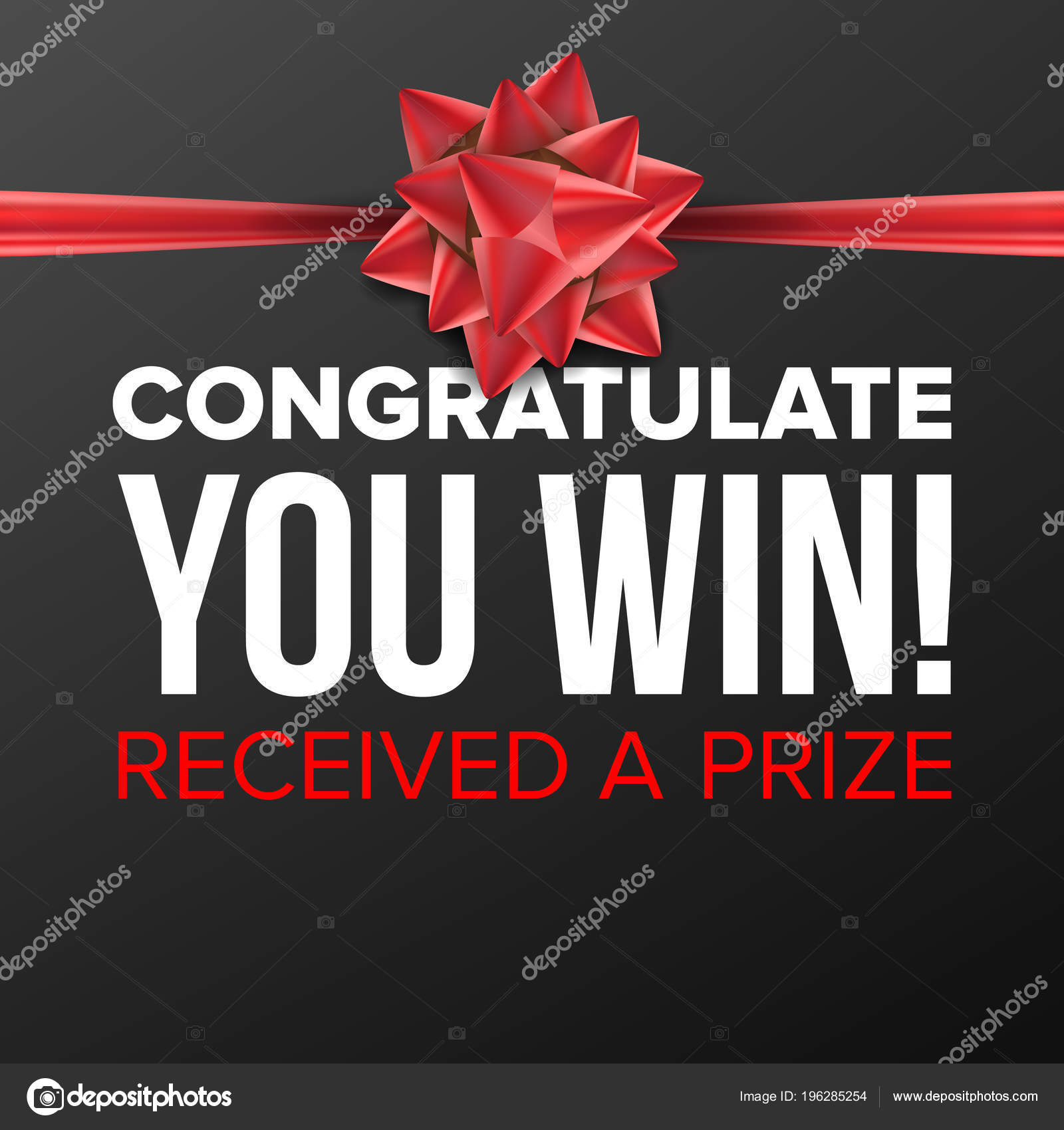 You Win Poster Vector. Festive Sign. Prize Concept. Red Satin Bow. Gift ...