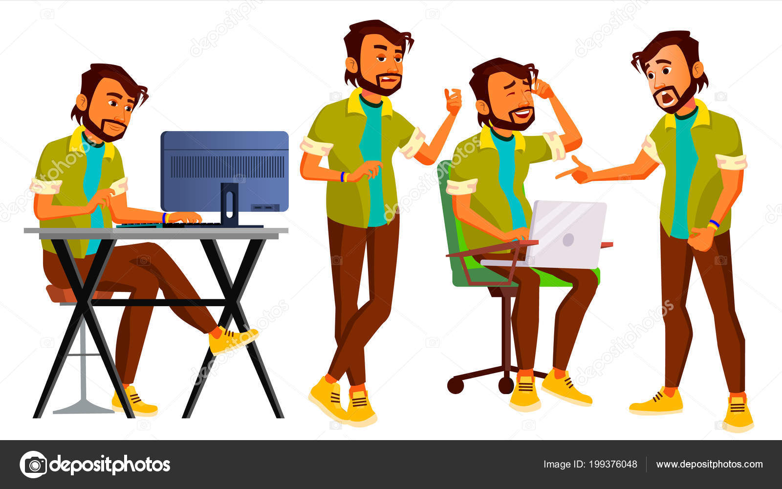 Office Worker Vector. Indian Businessman Worker. Animated Elements ... Office Worker Vector. Indian Businessman Worker. Animated Elements ...