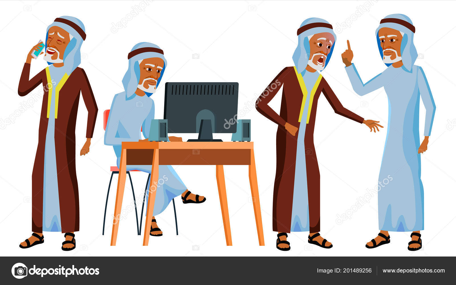 Arab Man Office Worker Vector. Islamic. Traditional Clothes. Old ...
