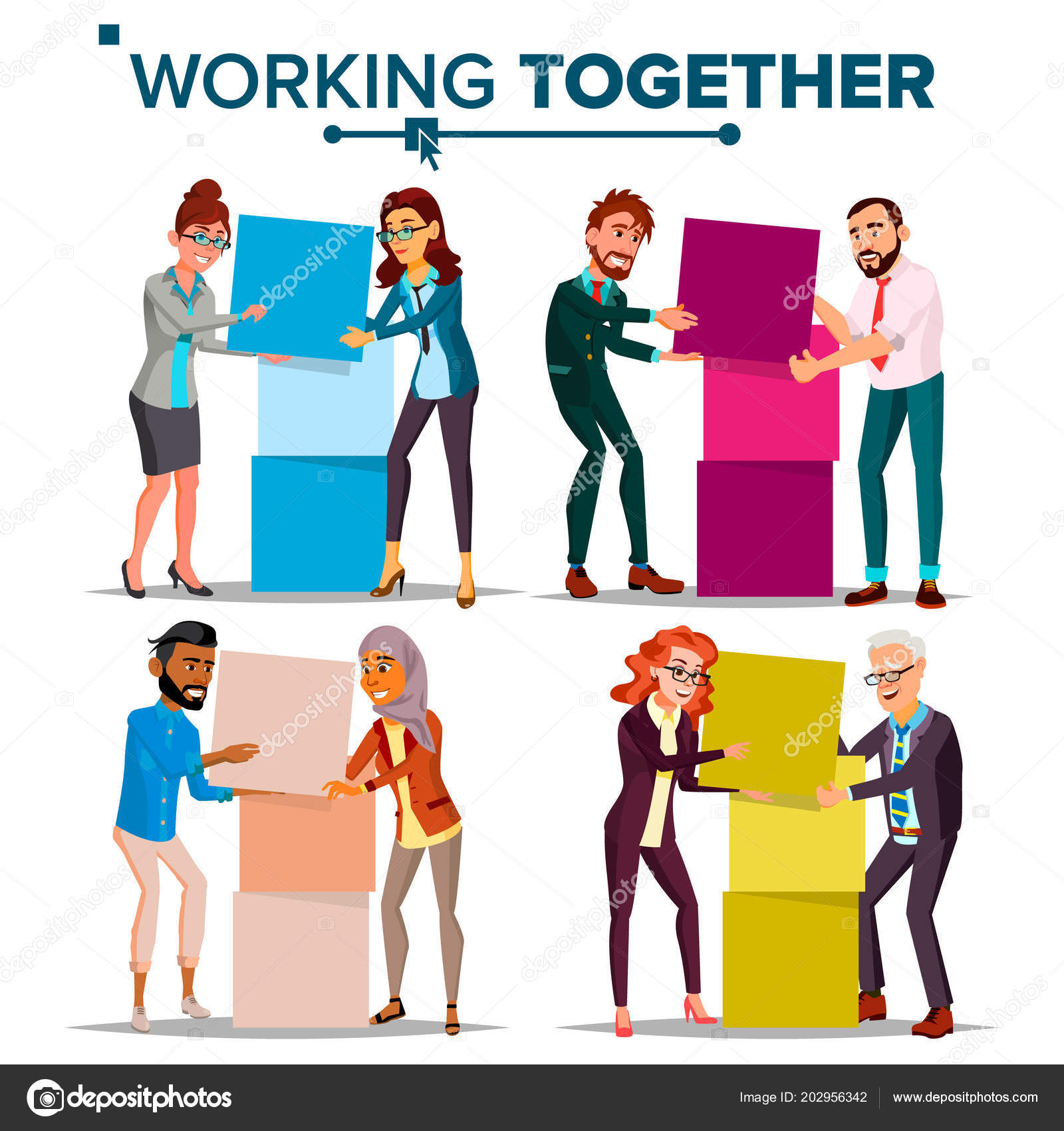 Working Together Concept Vector. Communication, Cooperation. Businessman And Business Woman ...