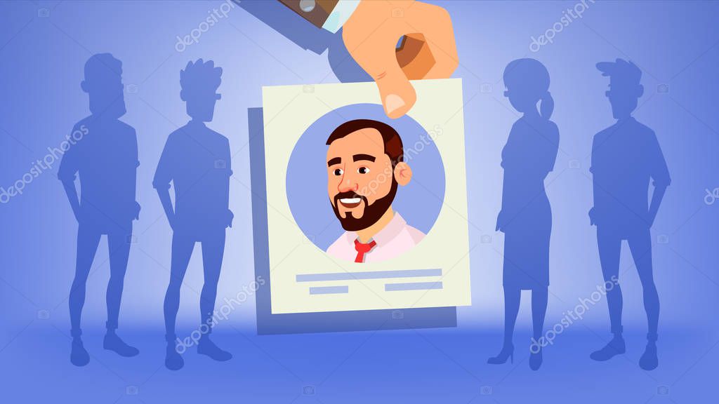 Vector de reclutamiento humano. ¡Hombre! Concepto de vacante. Seleccione Y Elección. Personas ...