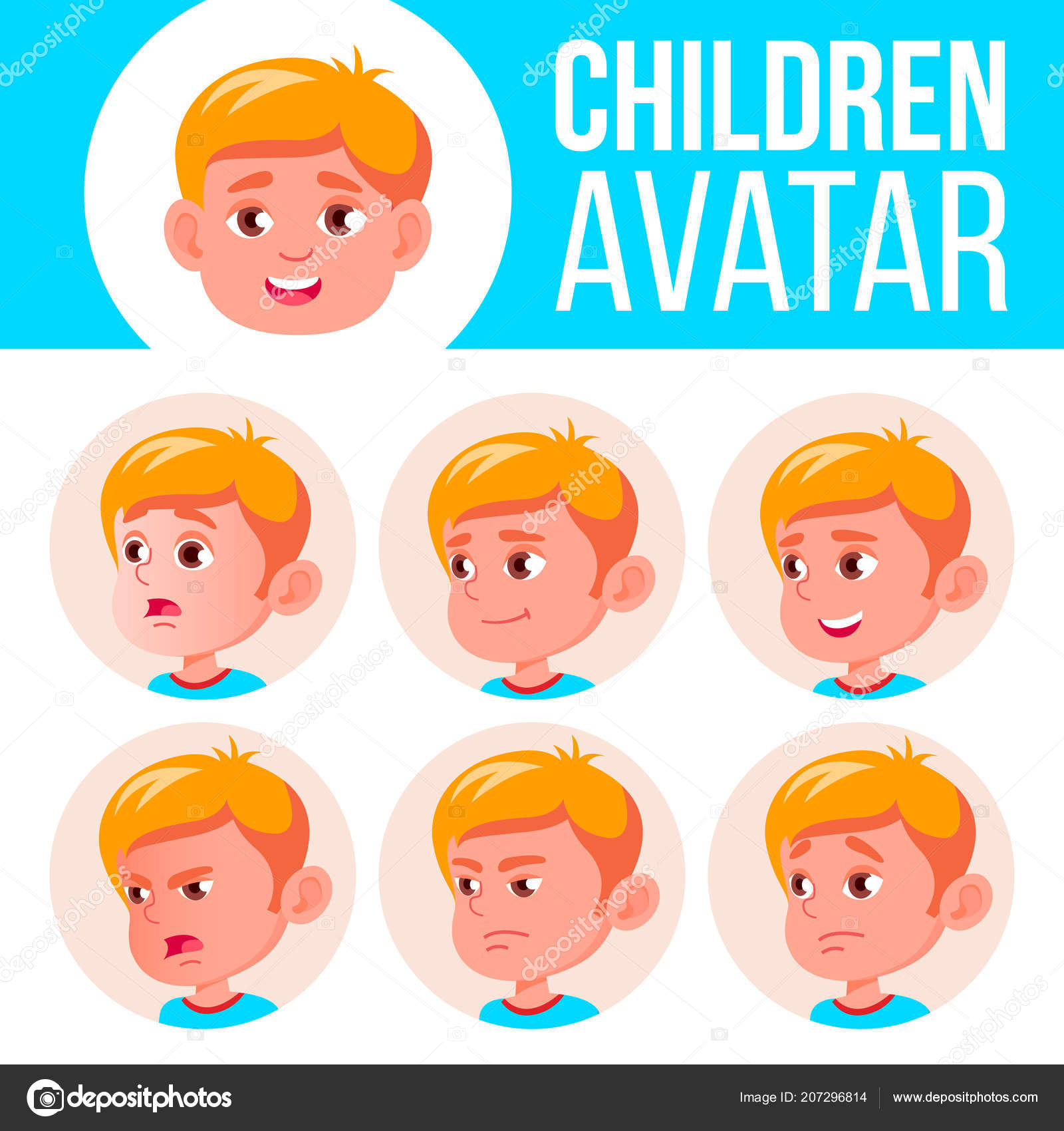 Boy Avatar Set Kid Vector. Kindergarten. Face Emotions. Emotional ...