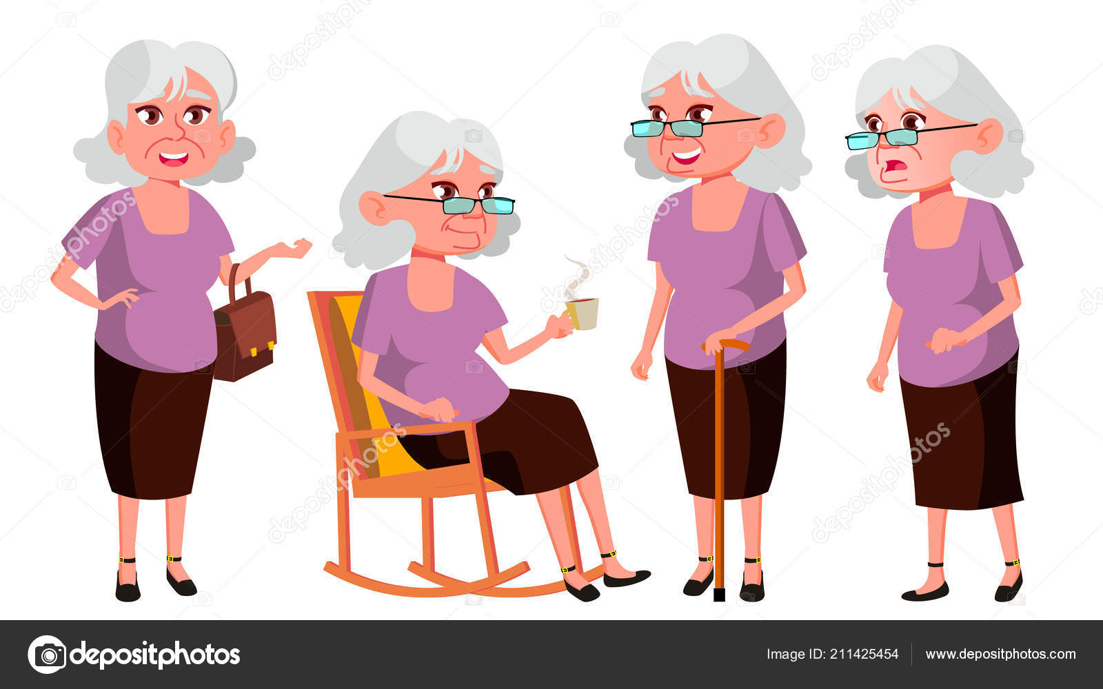 Old Woman Poses Set Vector. Elderly People. Senior Person. Aged ... Old Woman Poses Set Vector. Elderly People. Senior Person. Aged ...
