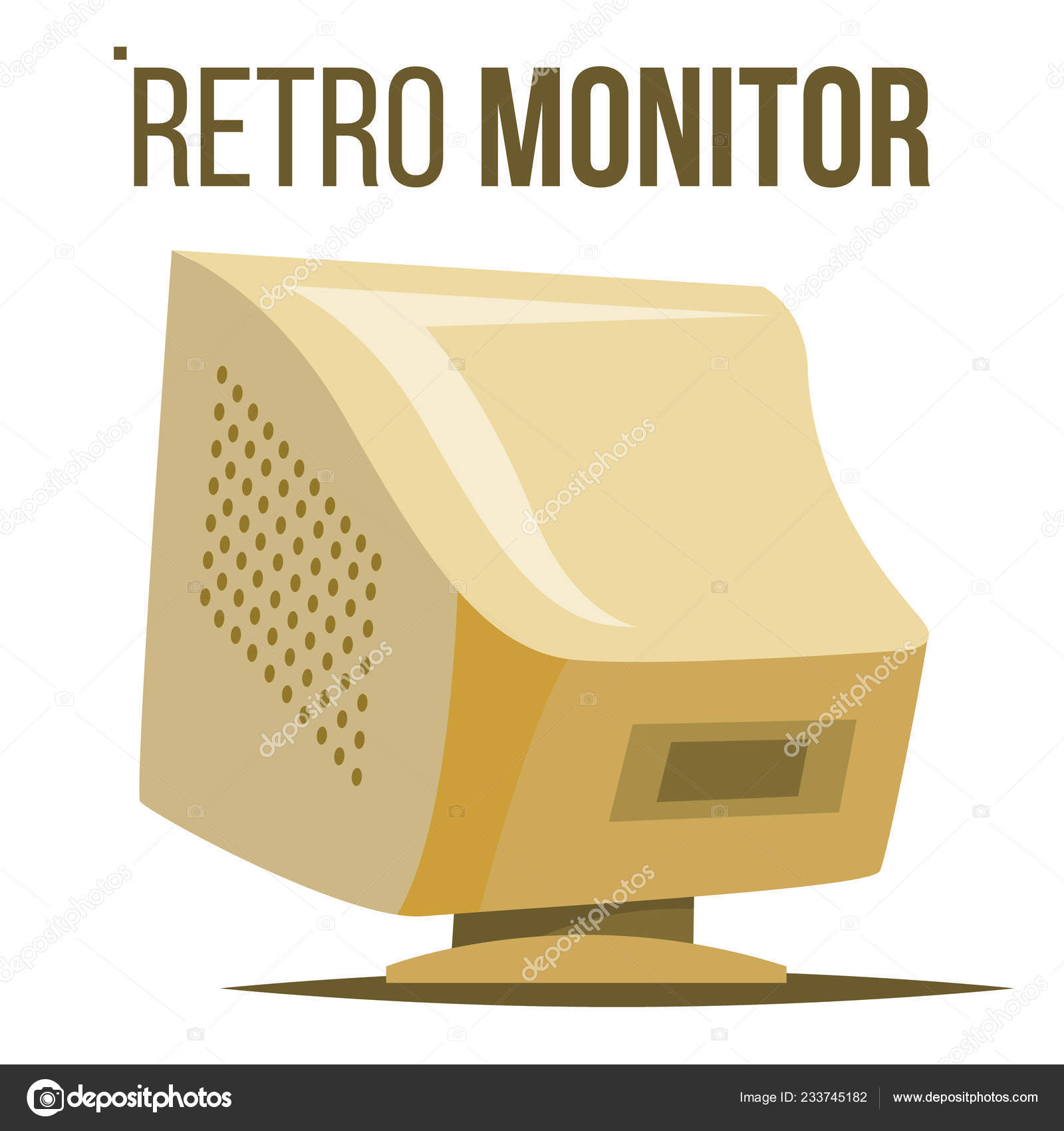 Retro Computer Monitor Vector. Old Classic Desktop Personal Computer ...