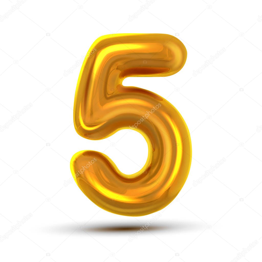 Cinco Vectores Numéricos Figura De Letra De Metal Amarillo Dorado