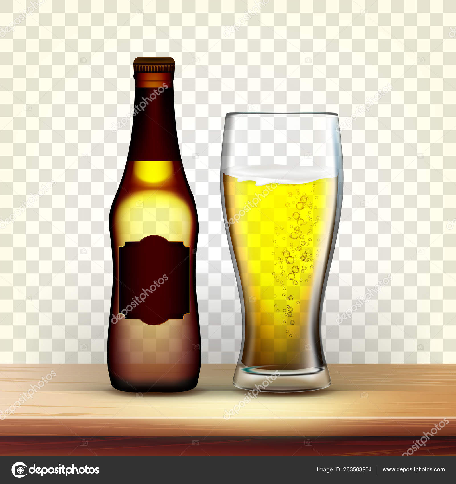 Realistic Brown Bottle And Glass Of Lager Vector Stock Vector by ...