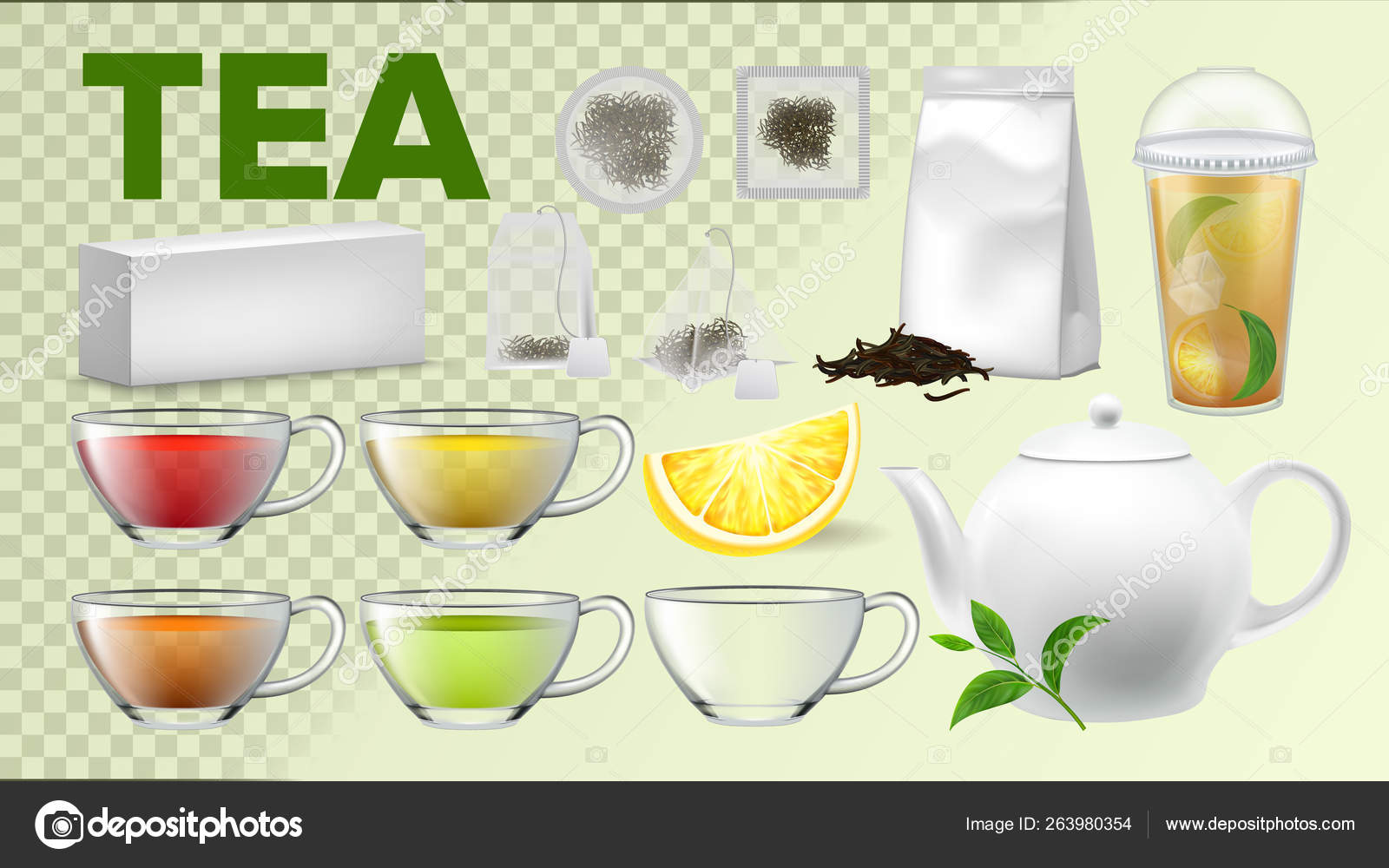 Tea Cups And Pot Kitchenware Vector Realistic Set Stock Vector by ...
