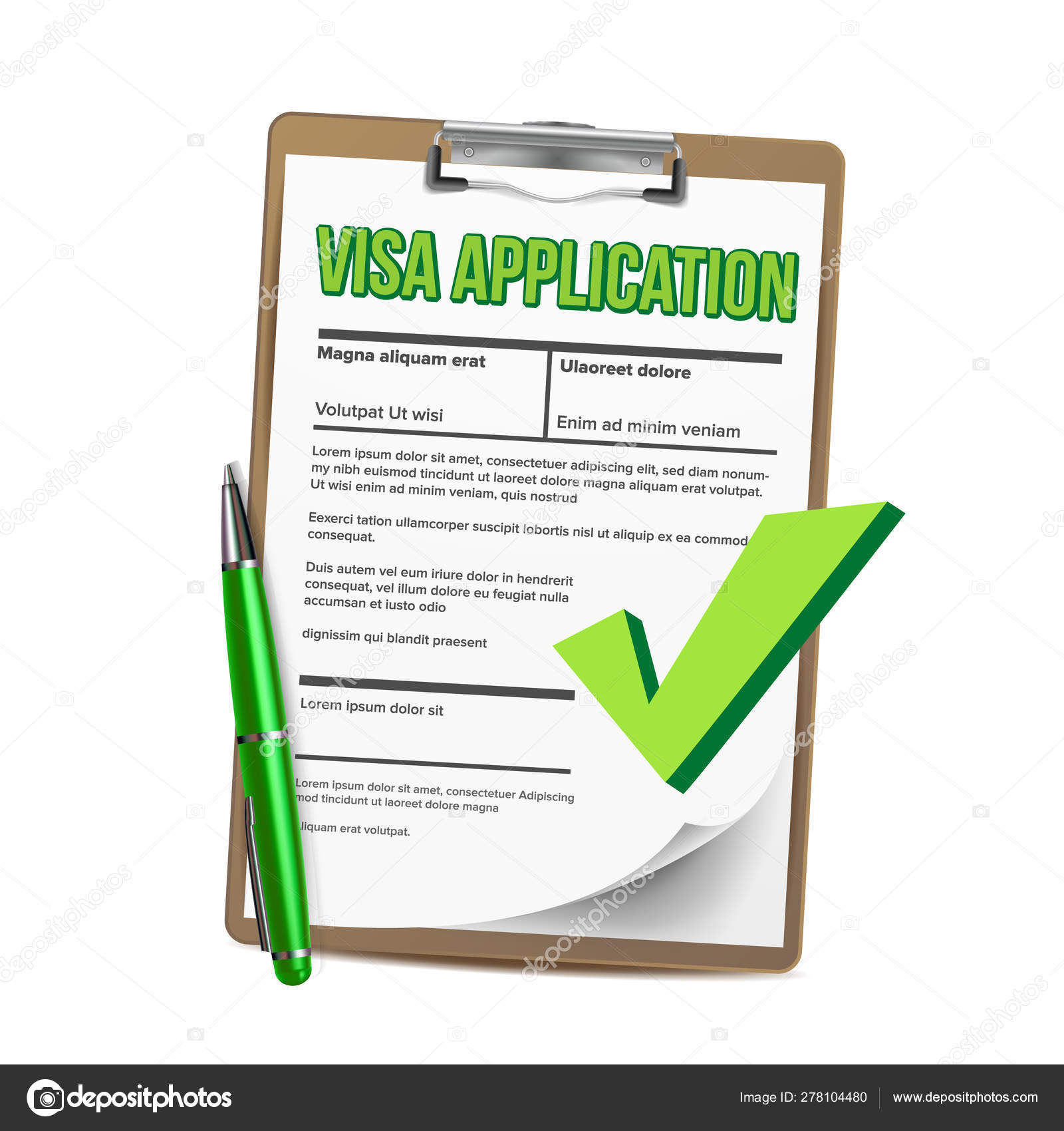 Visa Application List Of Paper Clipboard Vector Stock Vector Image by ...