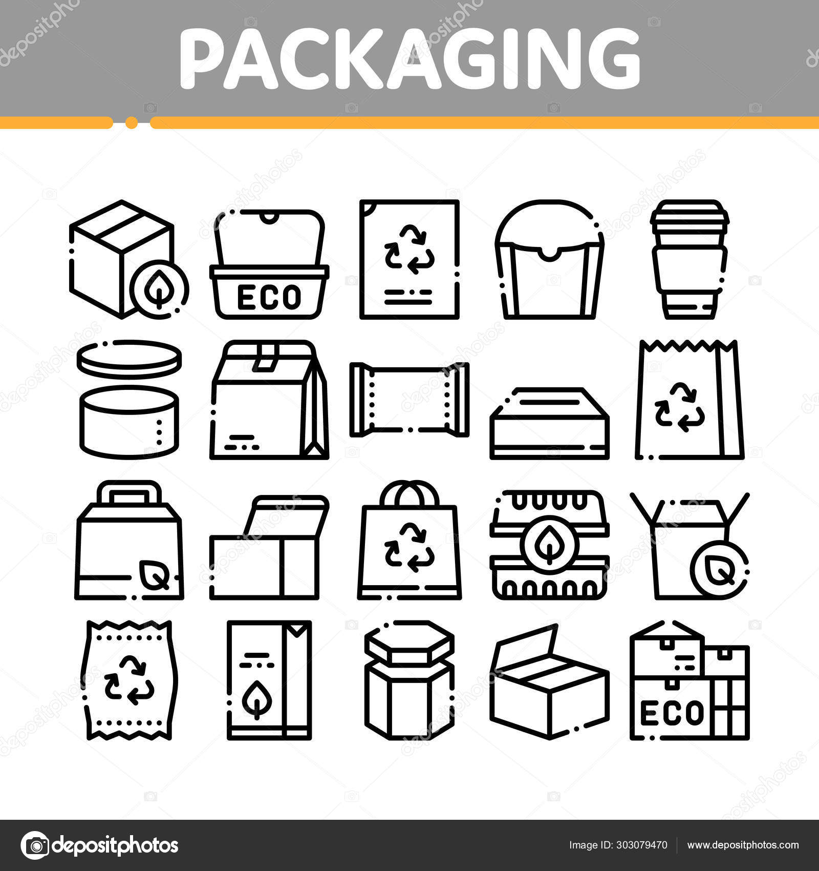 Packaging Collection Elements Vector Icons Set Stock Vector by ...