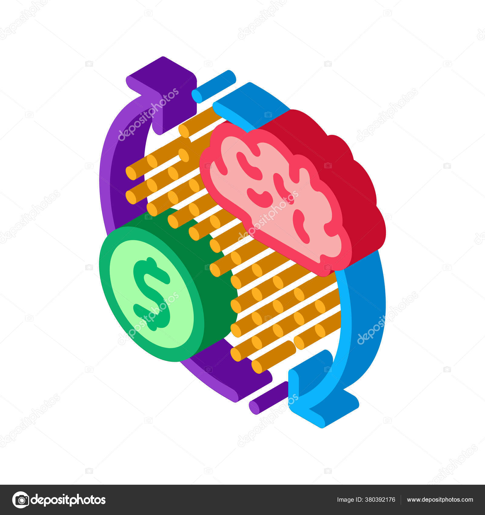 Brain cycle and money isometric icon vector illustration Stock Vector ...
