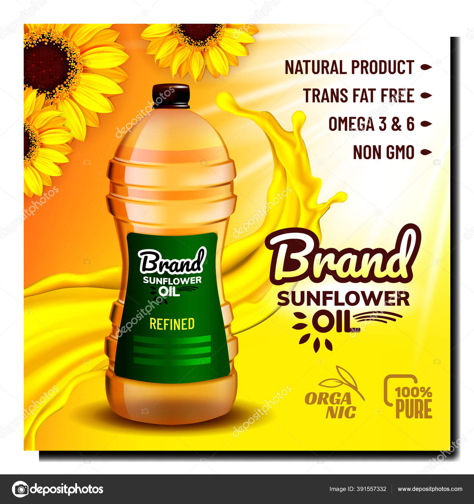 Sunflower Refined Oil Promotional Banner Vector Illustration Stock ...
