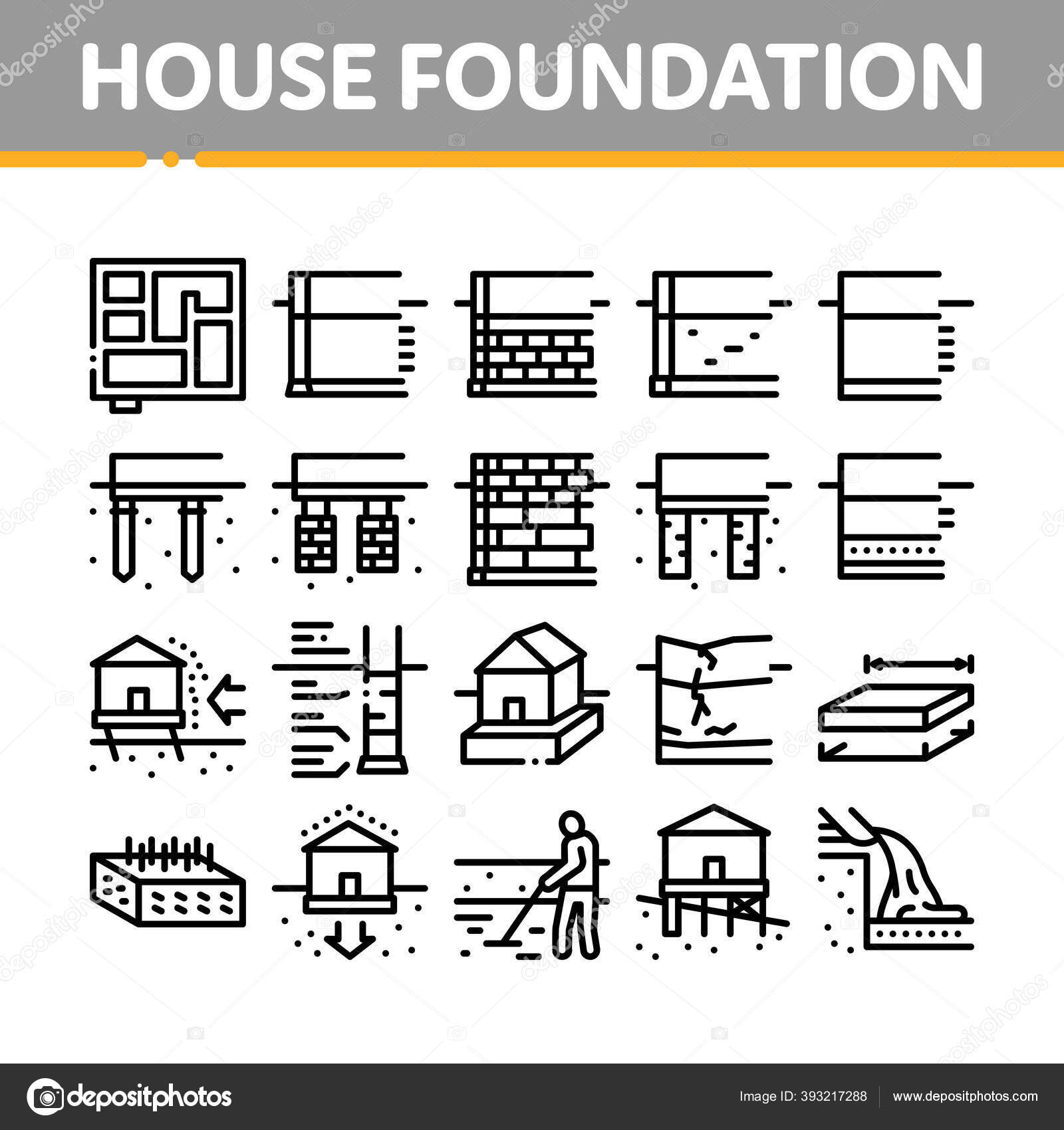 House Foundation Base Collection Icons Set Vector Concrete Brick ...