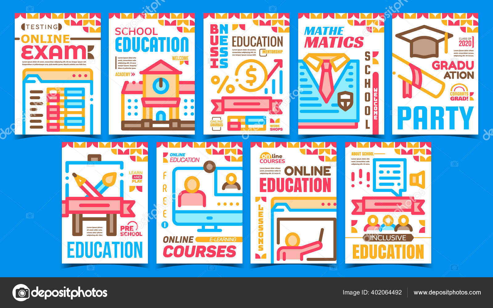 Academy Education Advertising Posters Set Vector School University ...