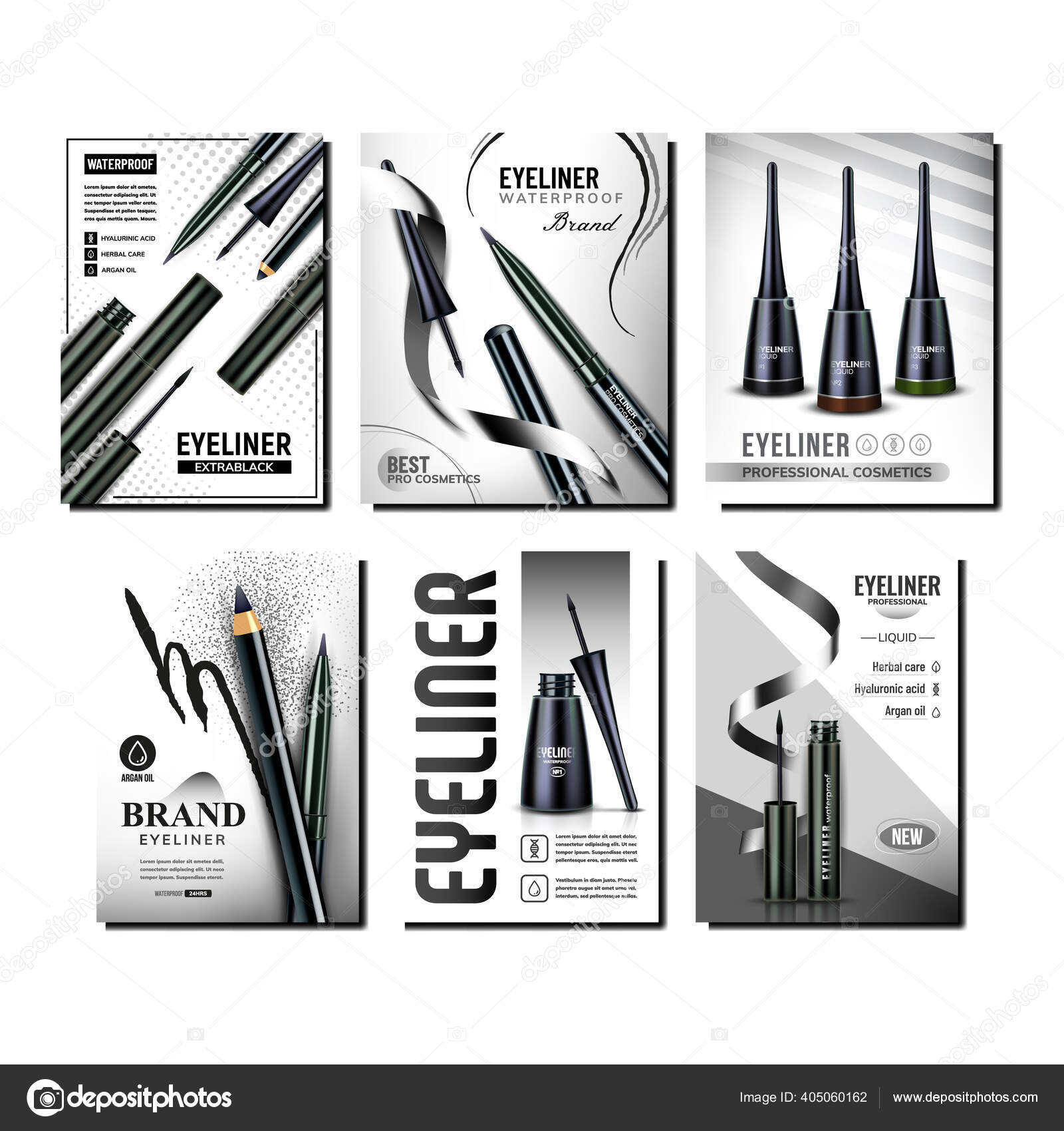 Eyeliner Cosmetics Promotional Posters Set Vector Eyeliner Blank ...
