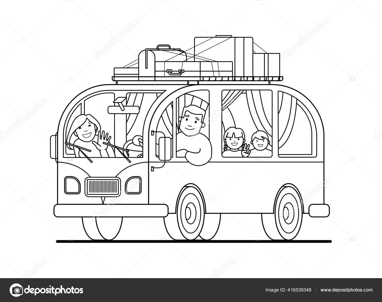 Kontur Perjalanan Keluarga Menggunakan Minivan Ayah Mengemudi Ibu Anak ...